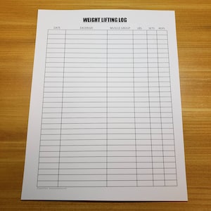 Weightlifting Log, Easy Weight Training Worksheet, Printable, Instant ...