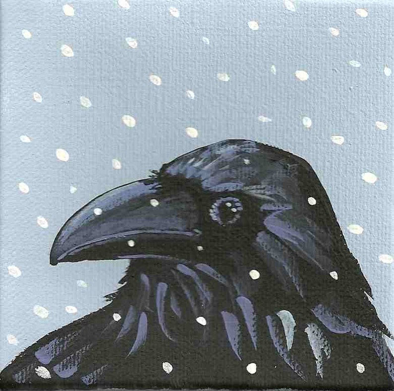 Snow Crow winter holiday Christmas card | Etsy