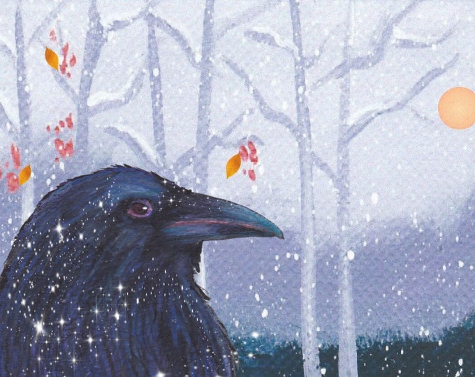 Festive Crow, Christmas Card - Etsy