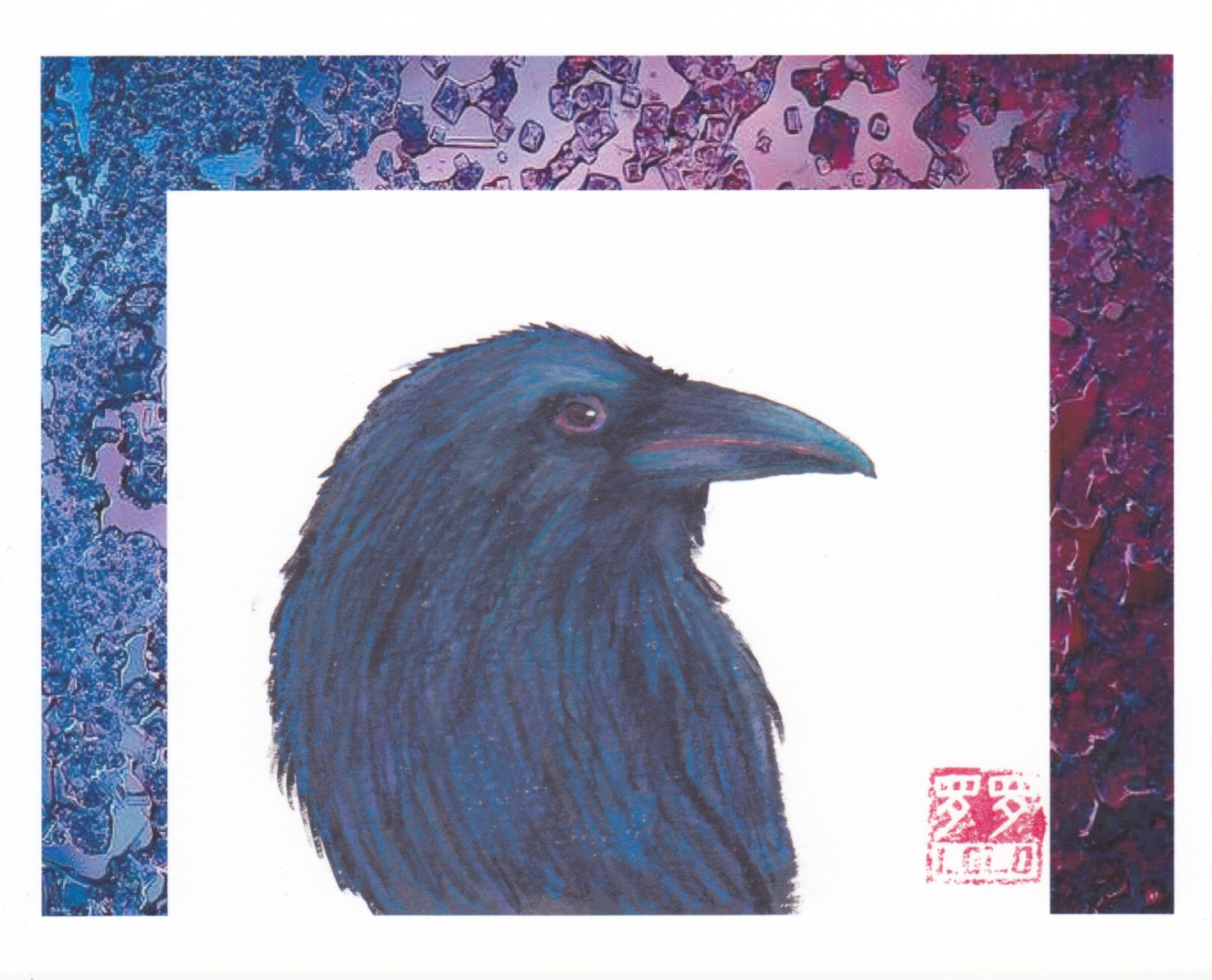 Raven With Border Greeting Card - Etsy