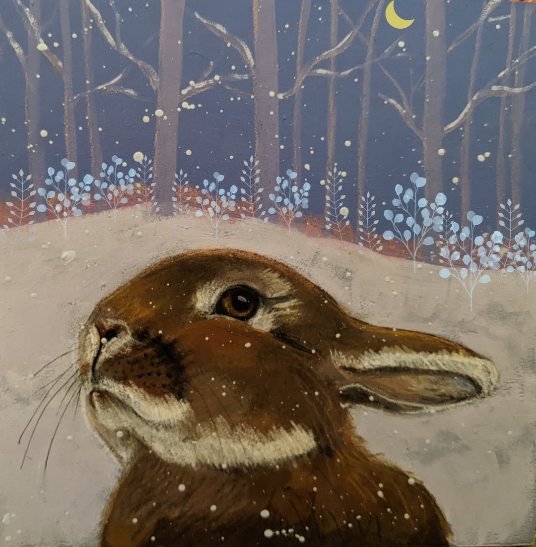 Pondering Bunny in the Snow Holiday Card - Etsy