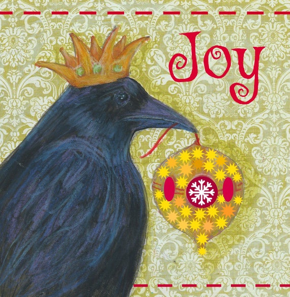 Raven Christmas card Joy | Etsy