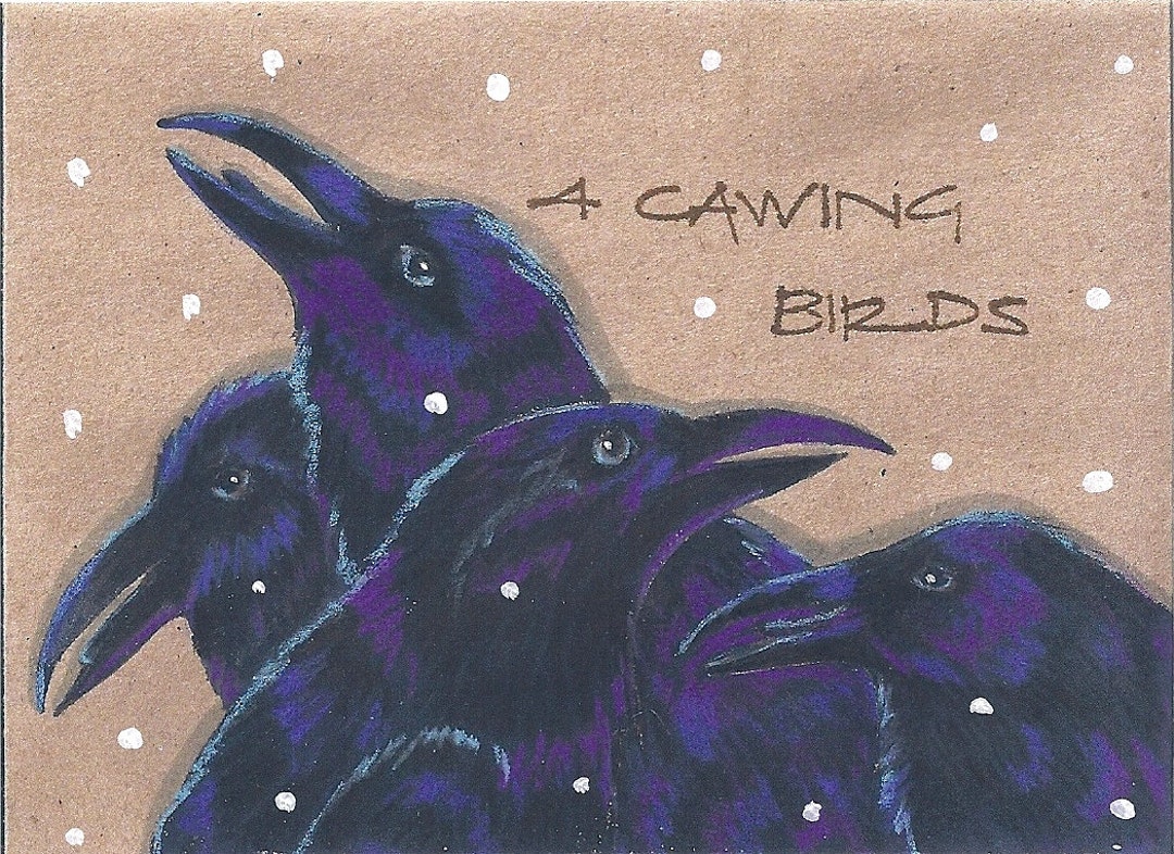 4 Cawing Birds Raven Crow Christmas Card - Etsy