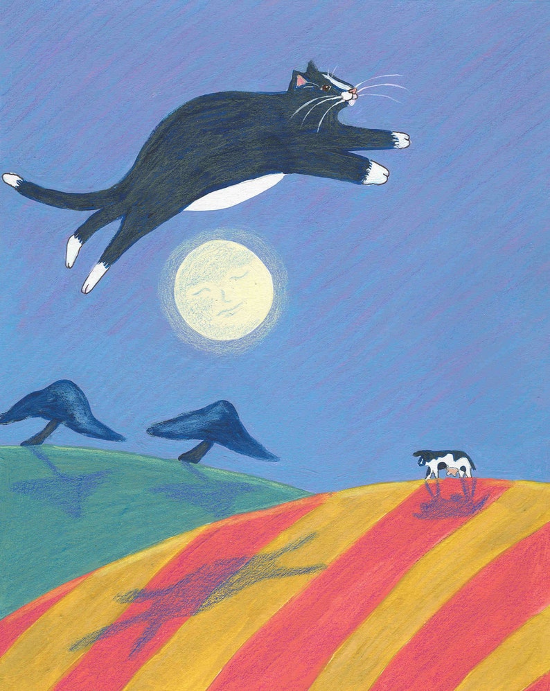 The Cat Jumped Over the Moon Notecard - Etsy