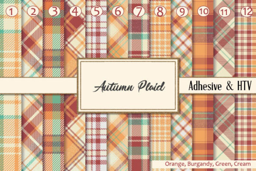 Autumn Plaid Fall Vinyl Sheets Orange Burgandy Cream Print Adhesive ...