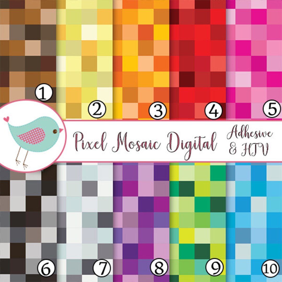 Pixel Mosaic Digital Squares Video Game Vinyl Print Adhesive Vinyl Heat ...