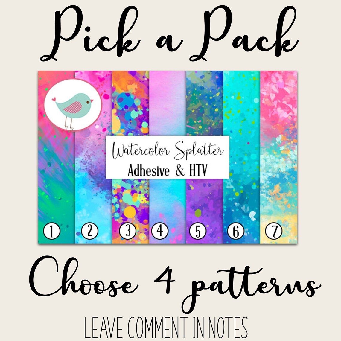 Pick a Pack Choose 4 Patterns Wartercolor Splatter Rainbow - Etsy