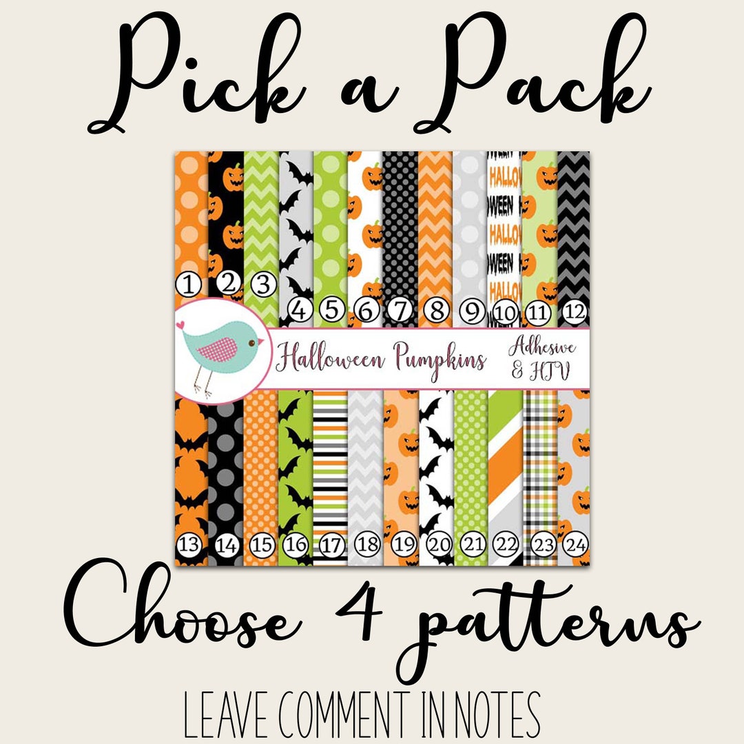 Pick a Pack Choose 4 Patterns Halloween Pumpkin Bats Scary Vinyl Sheets ...