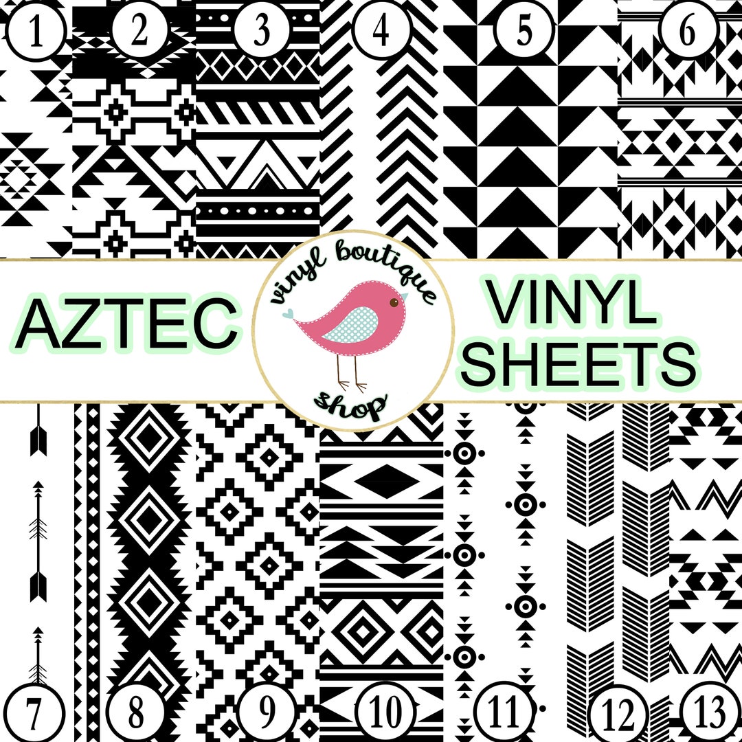 Aztec Vinyl Sheet Black and White Geometric Print Adhesive Vinyl Heat ...