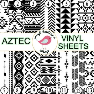Aztec Vinyl Sheet Black and White Geometric Print Adhesive Vinyl Heat ...