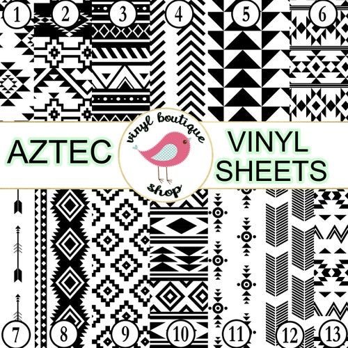 Aztec Vinyl Sheet Black and White Geometric Print Adhesive - Etsy