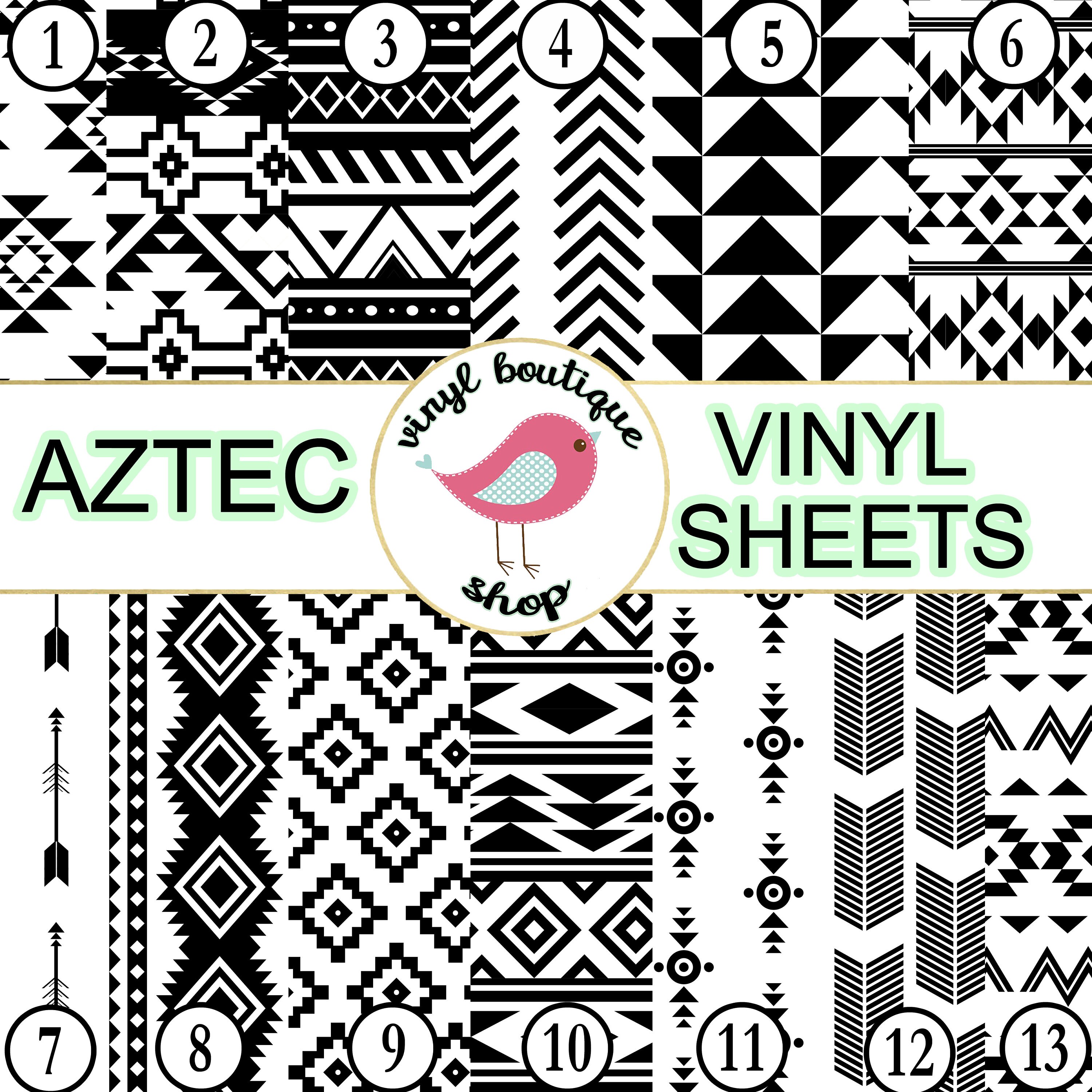 Aztec Vinyl Sheet Black and White Geometric Print Adhesive | Etsy