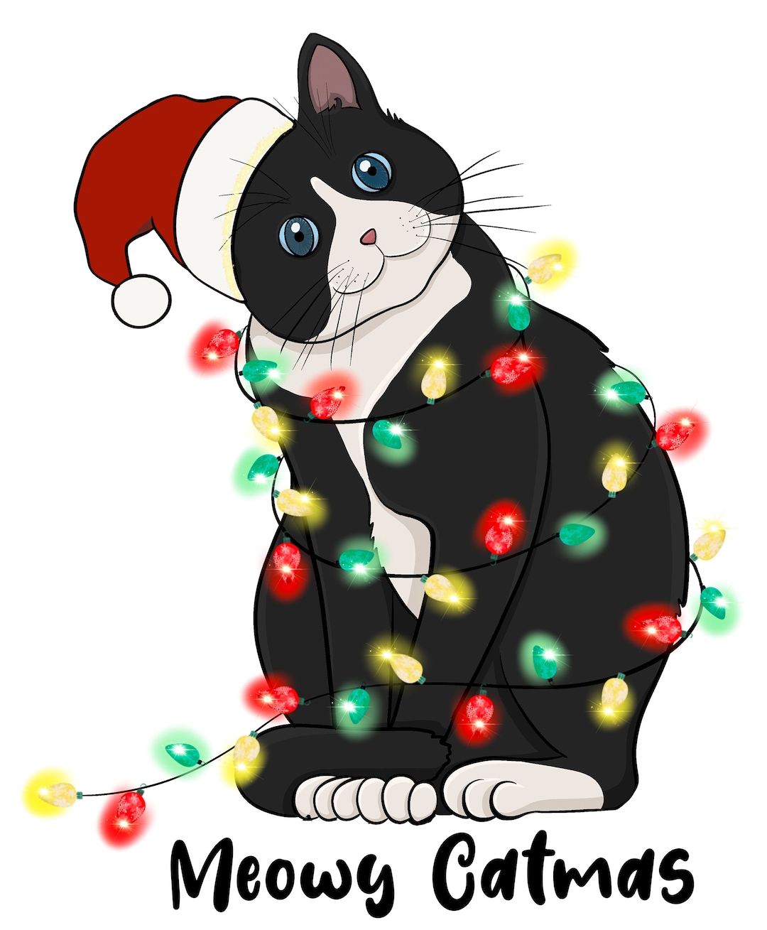 SUBLIMATION TRANSFER Ready to Press Meowy Catmas Cat Lights Merry ...
