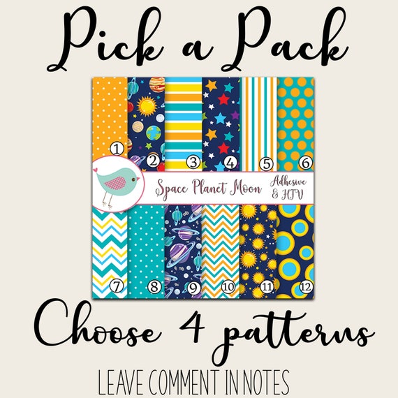 Pick a Pack Choose 4 Patterns Space Planet Moon Stars Sun L - Etsy