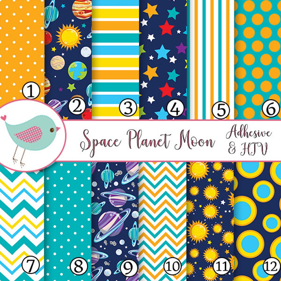 Space Planet Moon Stars Vinyl Sheets School Print Adhesive Vinyl Heat ...