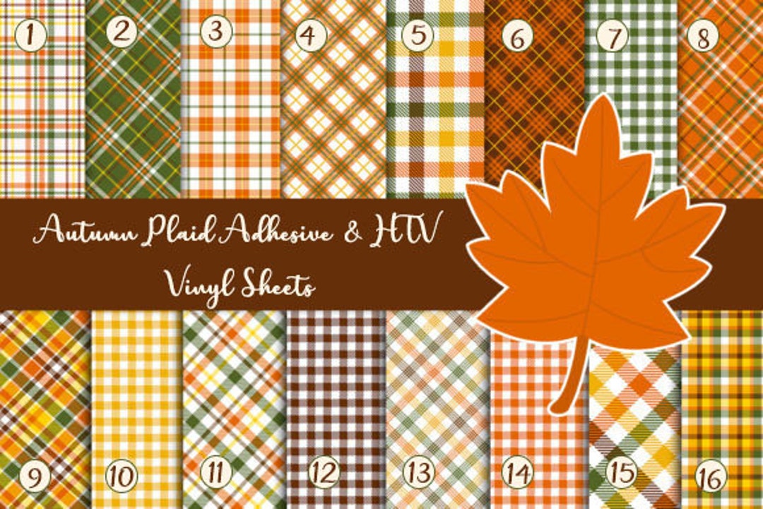 Autumn Plaid Fall Vinyl Sheets Orange Burgandy Cream Print Adhesive ...