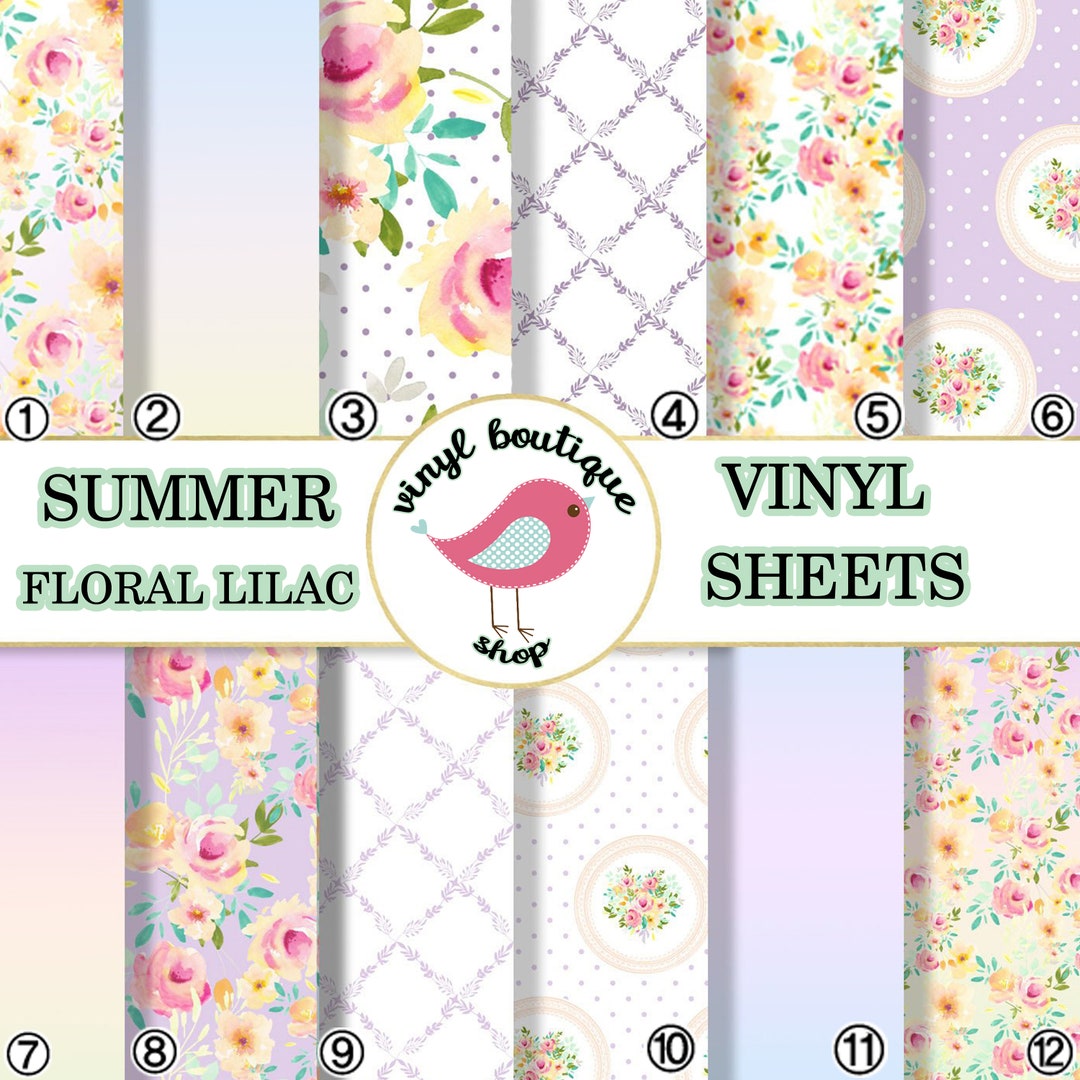 Summer Floral Lilac Vinyl Sheet Geometric Print Adhesive Vinyl Heat ...