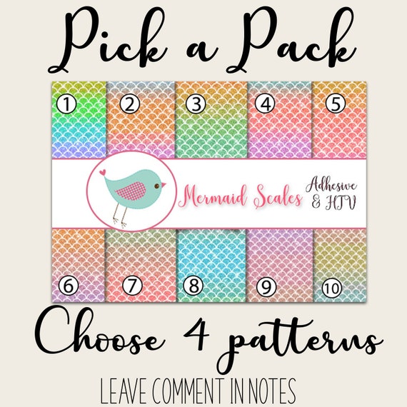 Pick a Pack Choose 4 Patterns Mermaid Glitter Scales Ombre - Etsy
