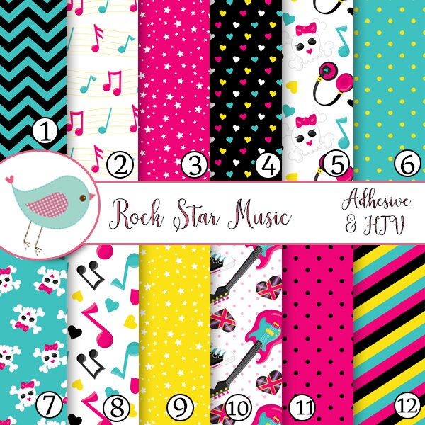 Rockstar Rock and Roll Music Notes Guitar Vinyl Print Adhesive | Etsy