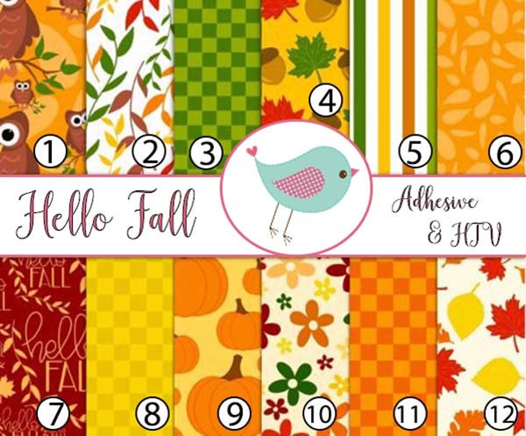 Hello Fall Autumn Leaves Pumpkin Orange Vinyl Sheets Print Adhesive ...