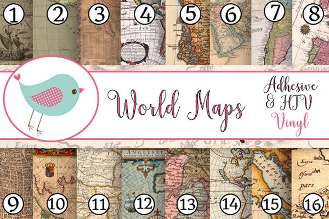 World Maps Geography Vintage HTV Tshirt Vinyl Adhesive Vinyl Heat ...