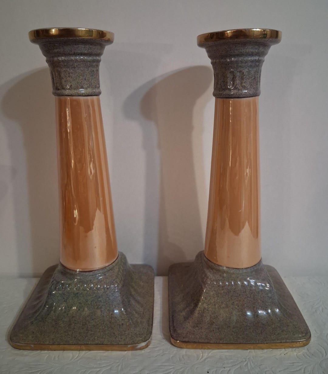 Vintage Noritake Peach Lusterware Candlesticks. 9" Tall 4" Base. - Etsy