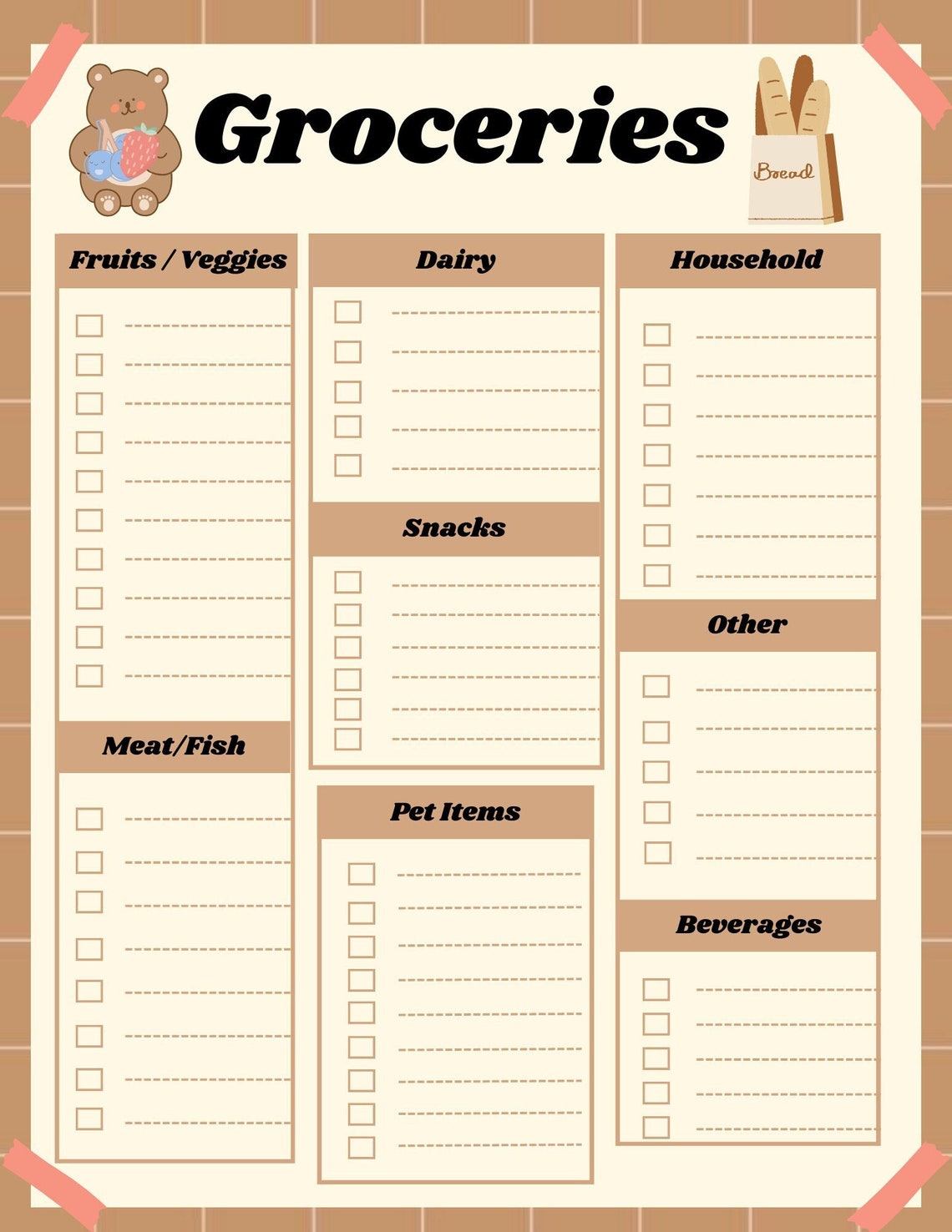 Aesthetic Kawaii Grocery List, Printable, Downloadable, PDF, PNG ...