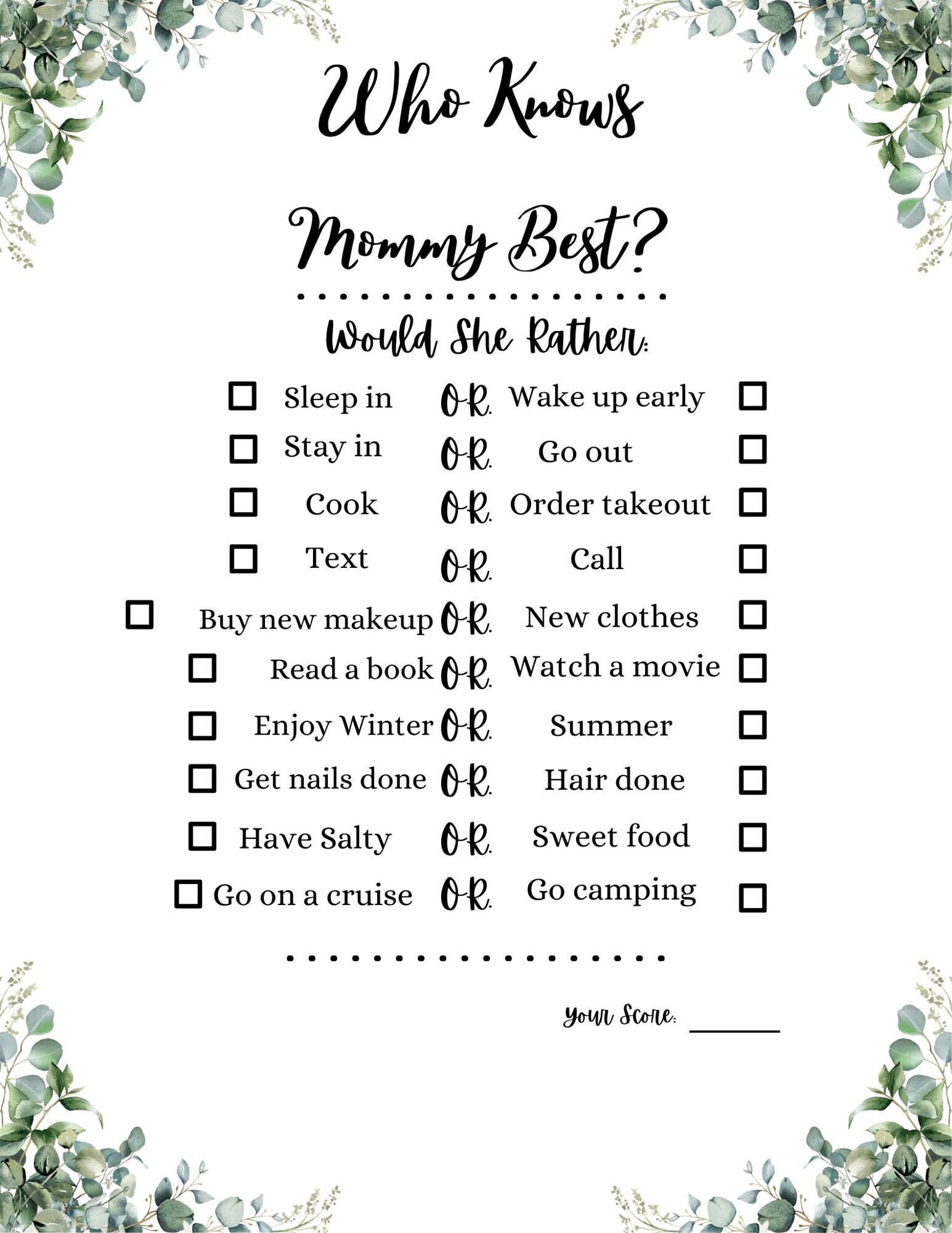 Who Knows Mommy Best Baby Shower Game, Baby Shower Games, Baby Shower ...