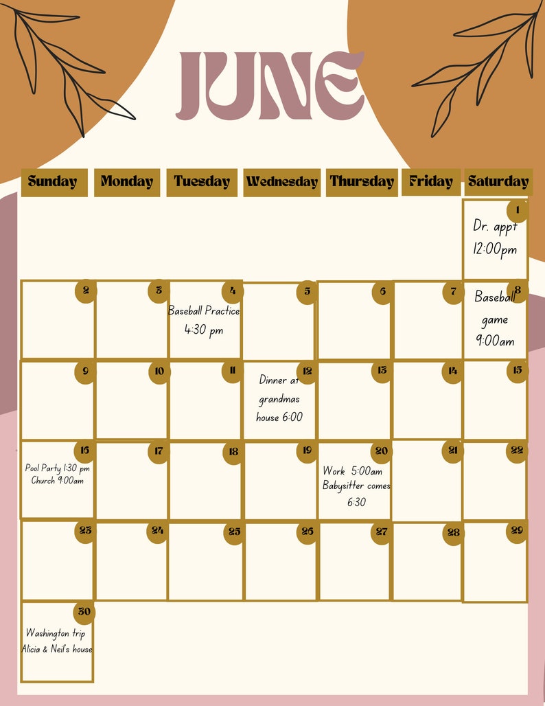 June Calendar 2024, Boho, Digital Download, Printable, Aesthetic, PDF ...