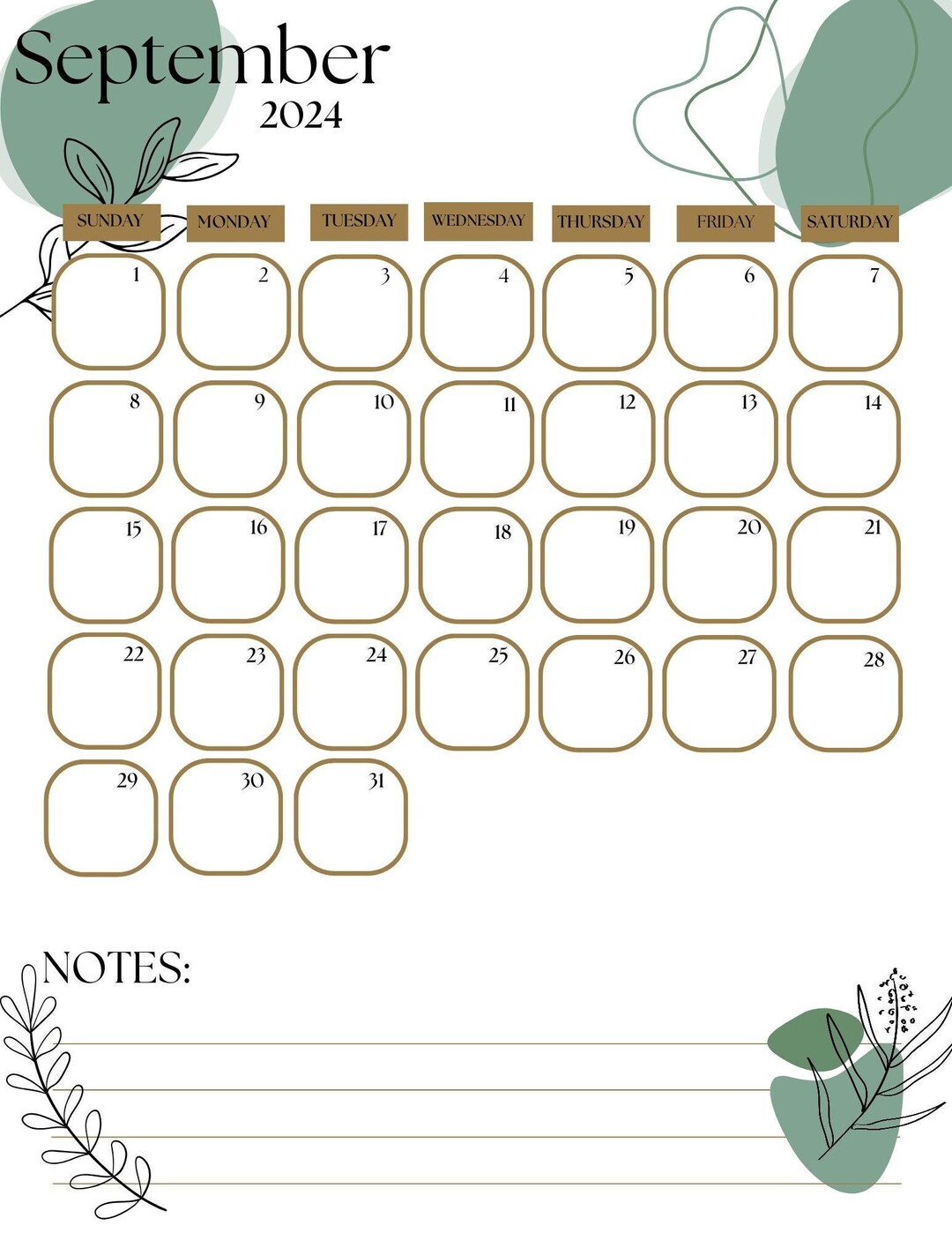 Printable and Editable Aesthetic September 2024 Calendar,september2024 ...