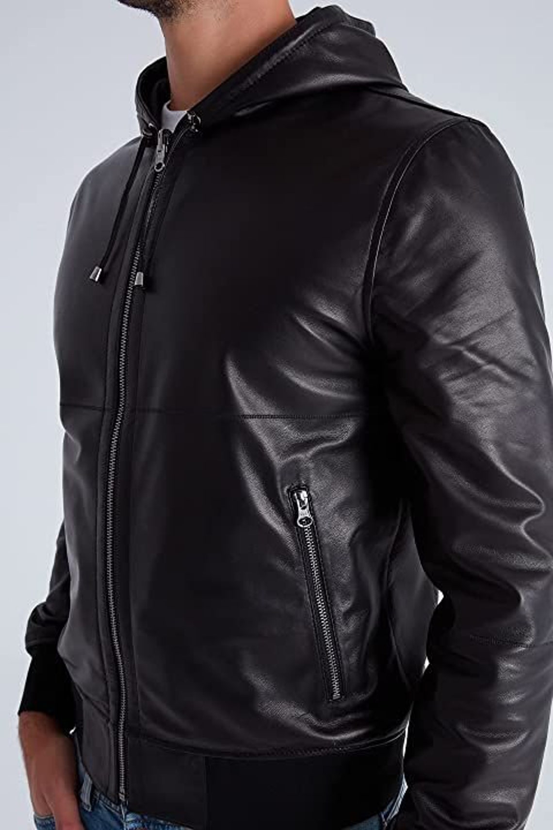 Men's Reversible Sheepskin Leather Jacket With Hood - Etsy