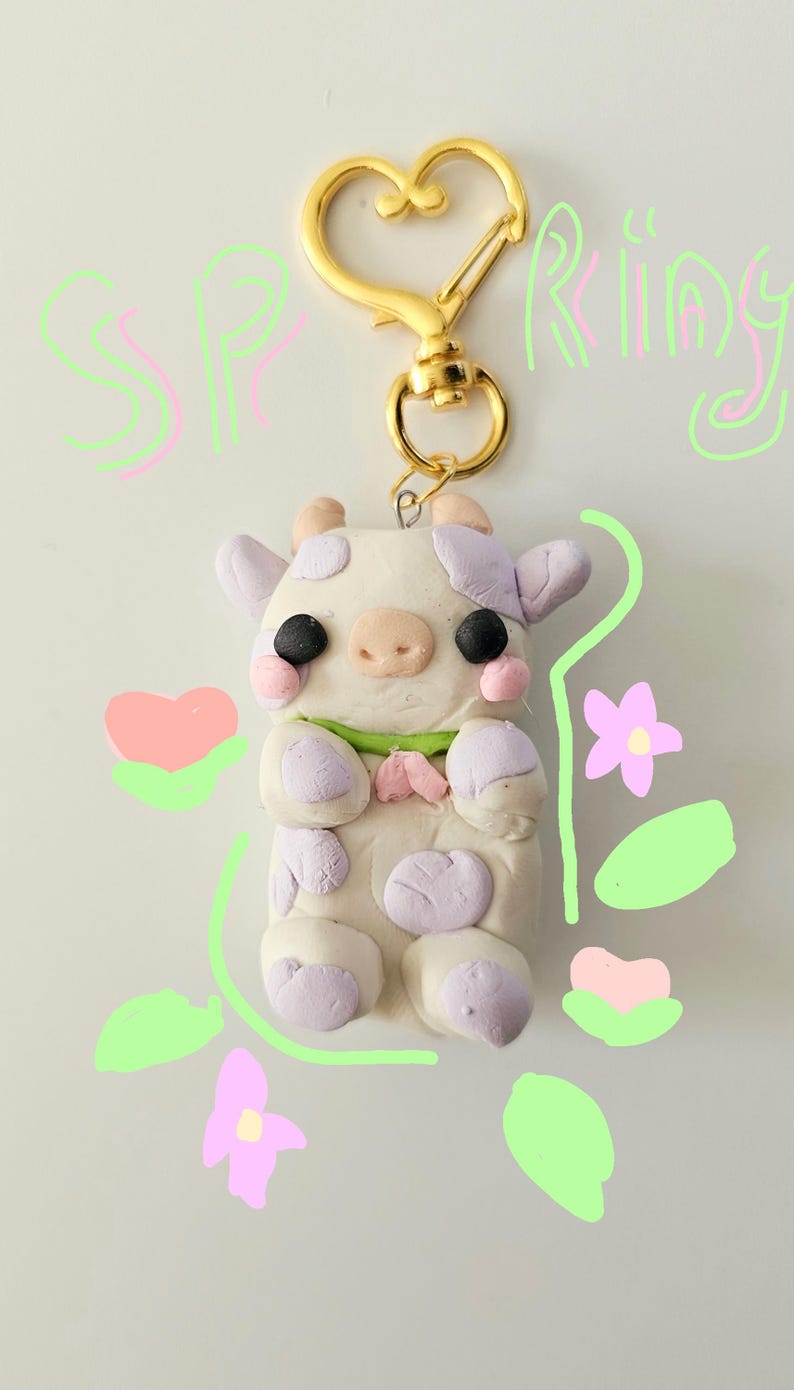 Cute Strawberry Milk Cow Polymer Clay Keychaindessert ...