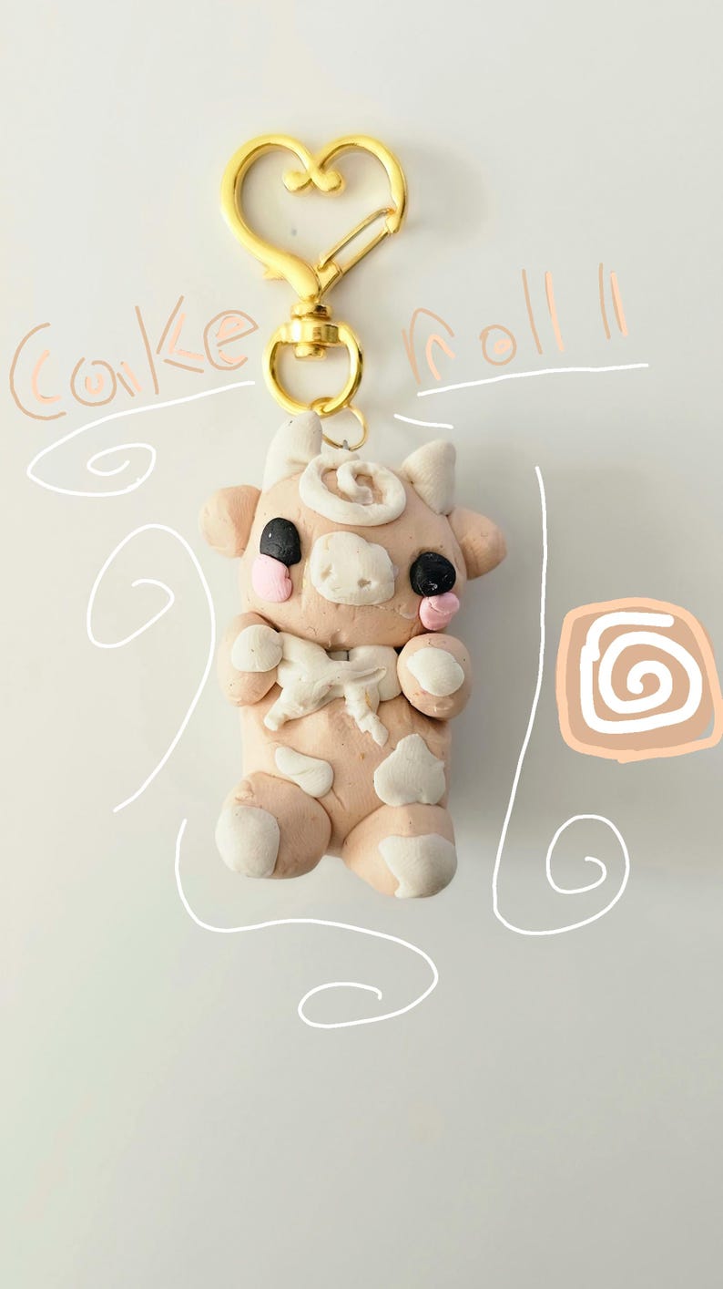 Cute Strawberry Milk Cow Polymer Clay Keychaindessert ...