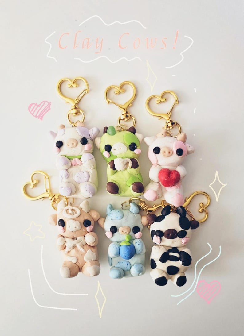 Cute Strawberry Milk Cow Polymer Clay Keychaindessert ...