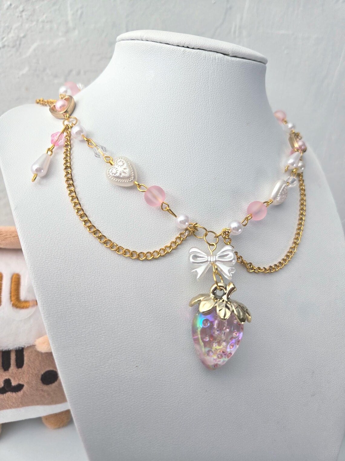 Strawberry Beaded Necklace: Cottagecore Fairycore Charm Jewelry - Etsy