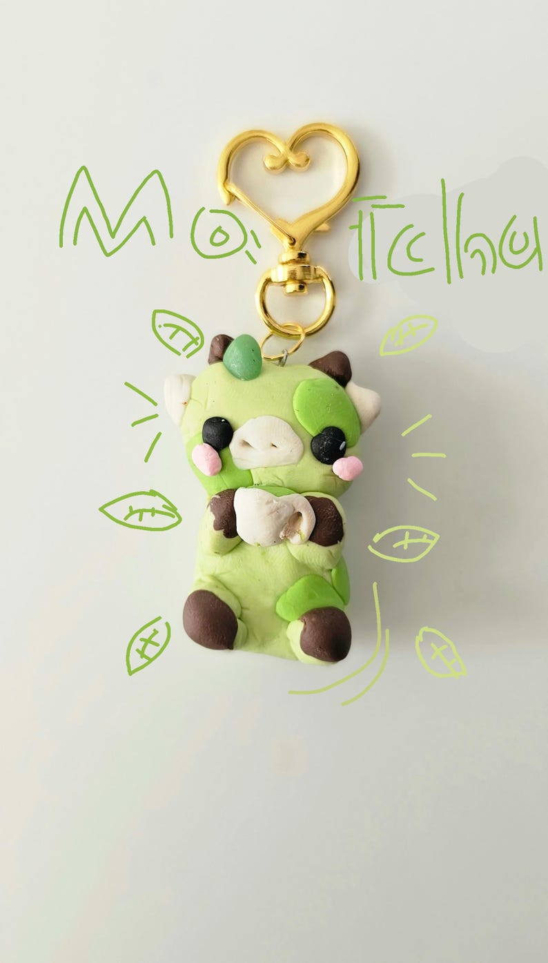 Cute Strawberry Milk Cow Polymer Clay Keychaindessert ...