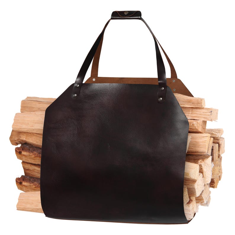 Personalized Leather Log Carrier Bag Firewood Indoor & Outdoor Log ...