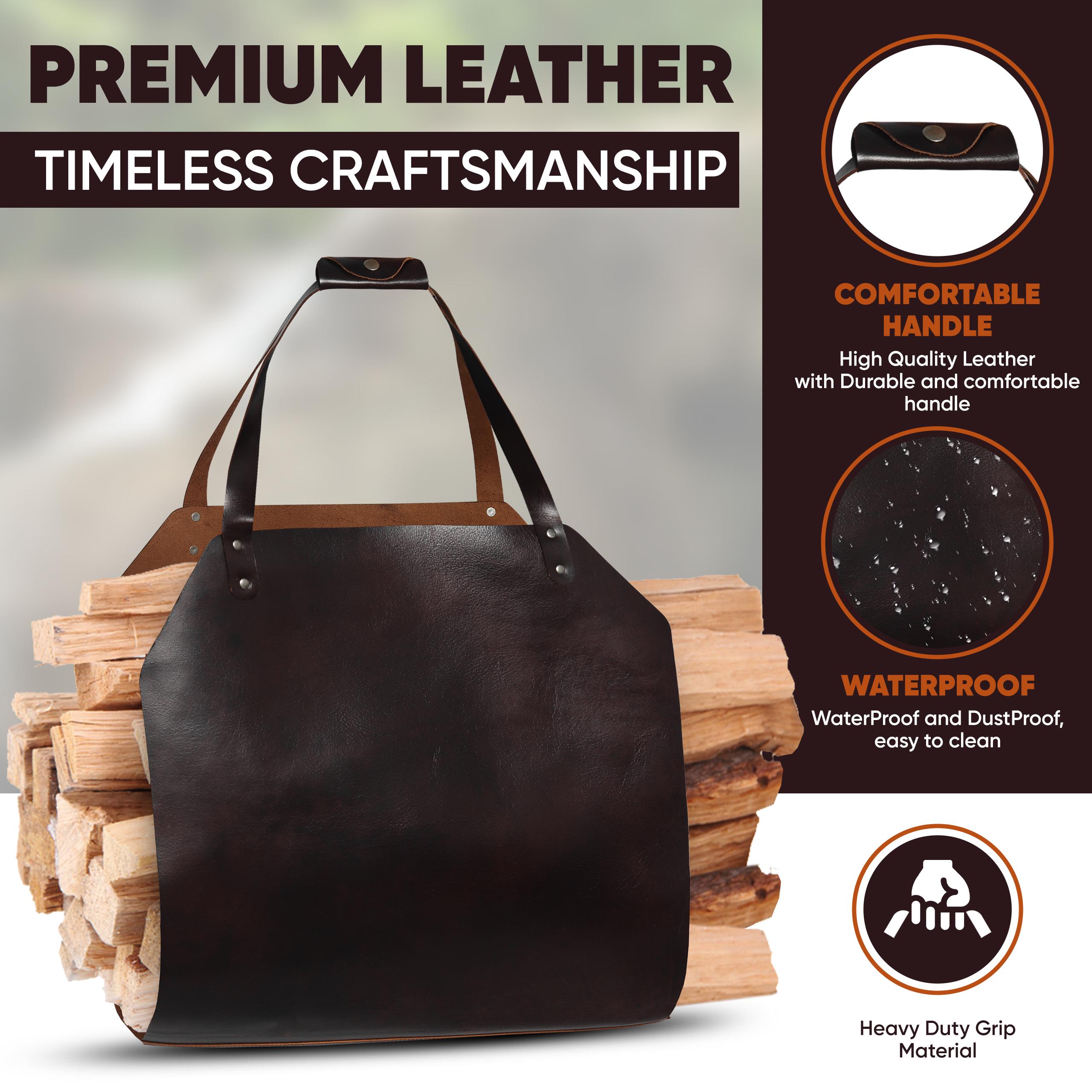 Personalized Leather Log Carrier Bag Firewood Indoor & Outdoor Log ...