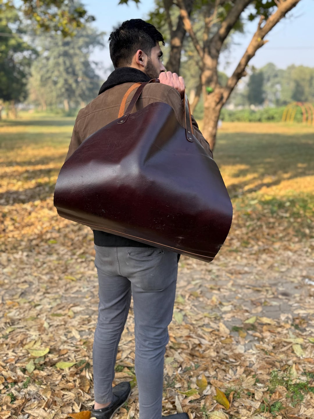 Personalized Leather Log Carrier Bag Firewood Indoor & Outdoor Log ...