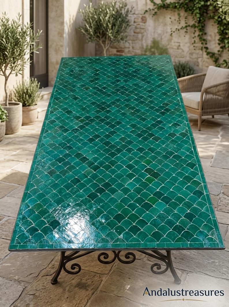 Handmade Zellige Side Table - Moroccan Mosaic, Metal Legs - Indoor ...