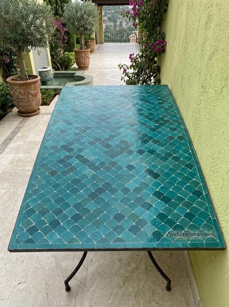 Handmade Zellige Side Table - Moroccan Mosaic, Metal Legs - Indoor ...