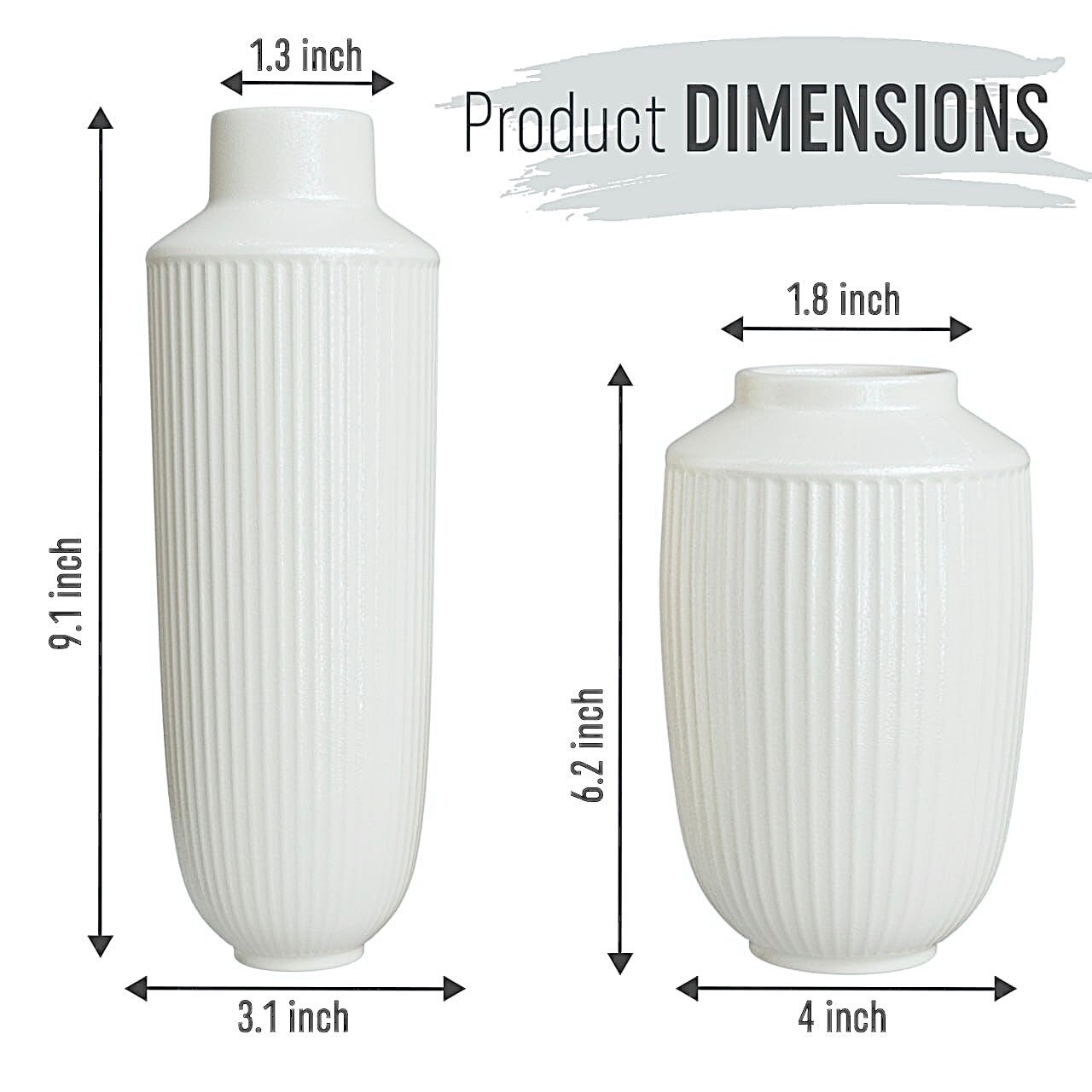 White Ceramic Flower Vase Set of 2 – Modern Boho Home Decor, Tabletop ...