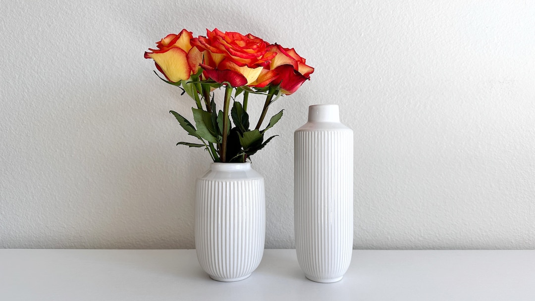 White Ceramic Flower Vase Set of 2 Modern Boho Home Decor, Tabletop ...