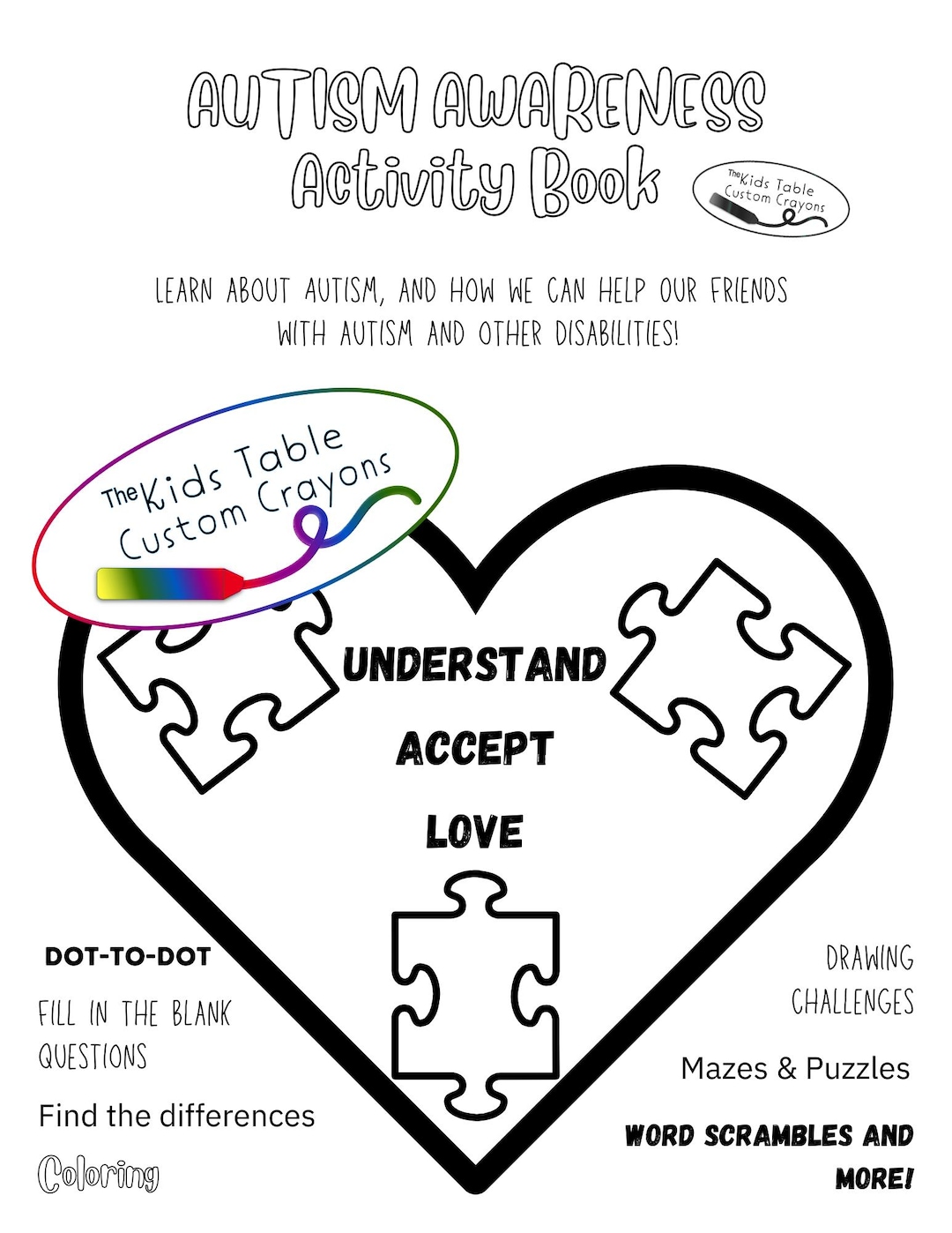 Autism Awareness Activity Book, Coloring, Mazes, Puzzles, Learn Empathy ...