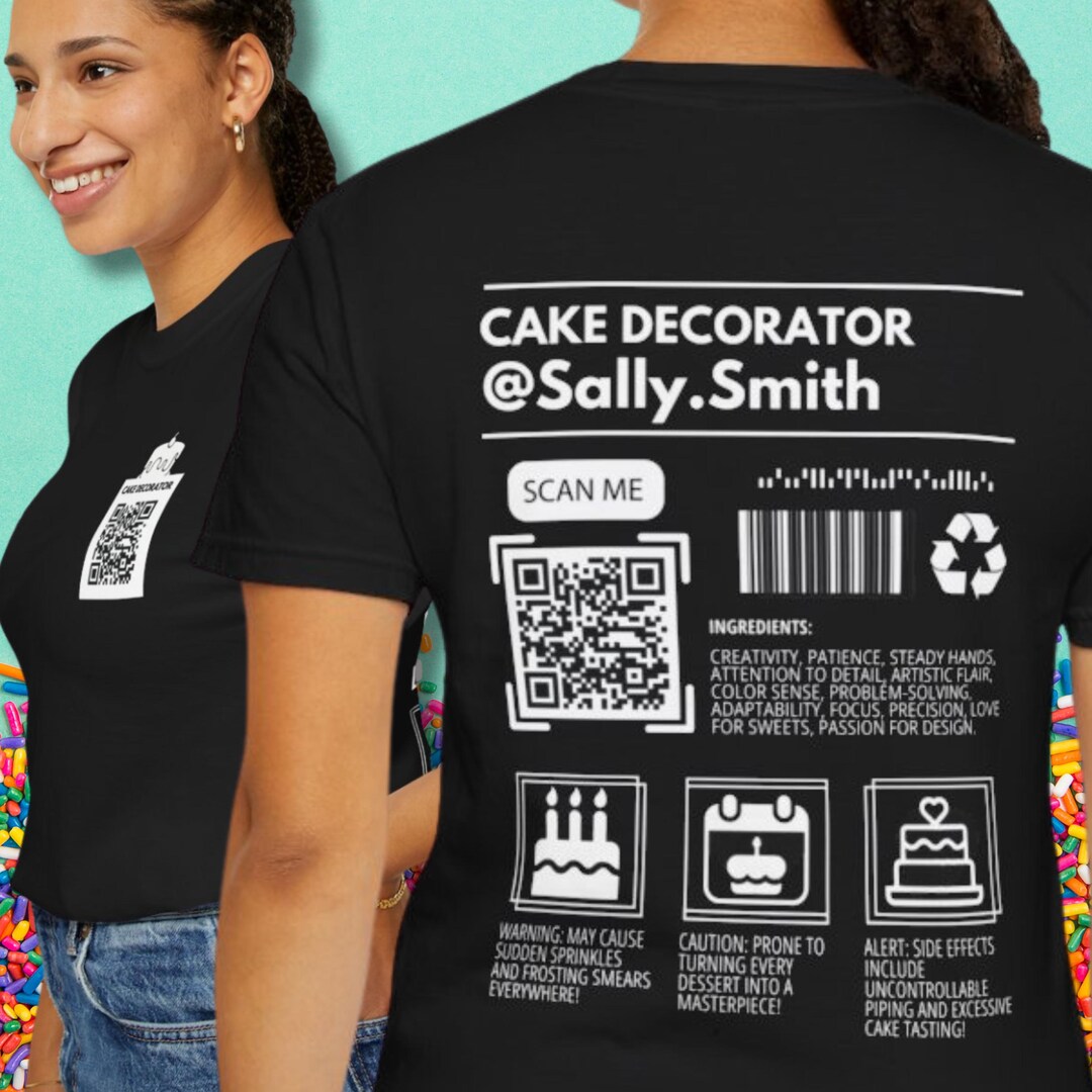 Cake Decorator Custom T-shirt, QR Code Cake Artist Shirt, Cake Designer Tshirt, Cake Decorator ...