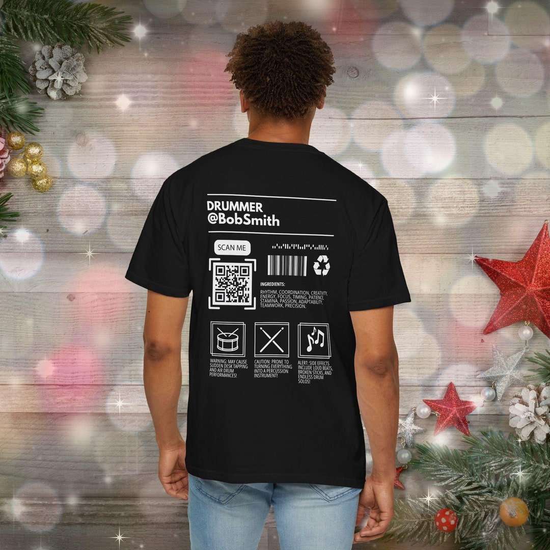 Drummer Custom T-shirt, QR Code Drummer Shirt, Drummer Tshirt, Drummer ...