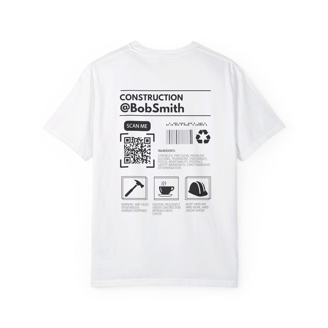 Custom QR Code Construction Worker T-shirt, Small Business Work Crew ...