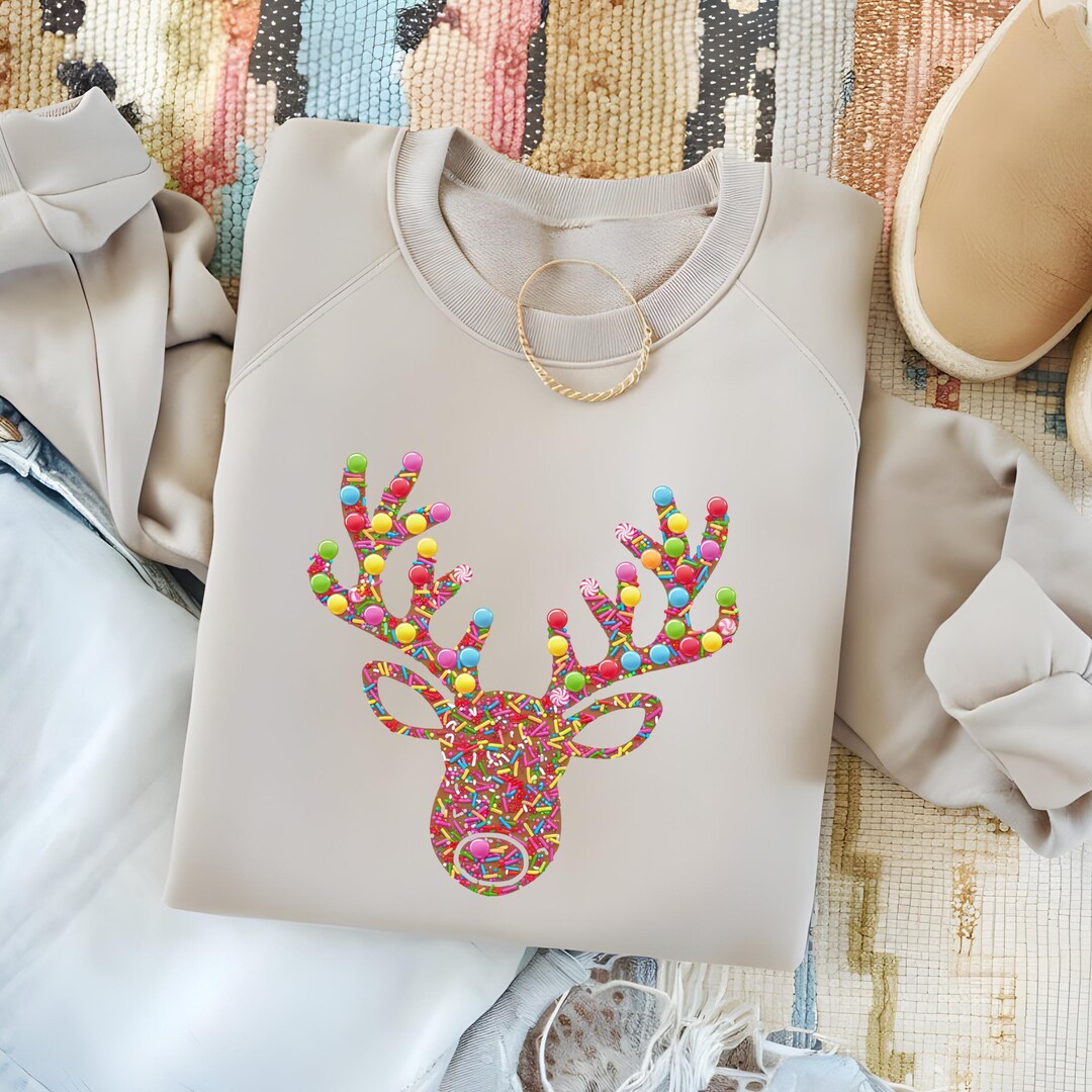 Candy Reindeer Christmas Sweatshirt: Festive Holiday Pullover - Etsy