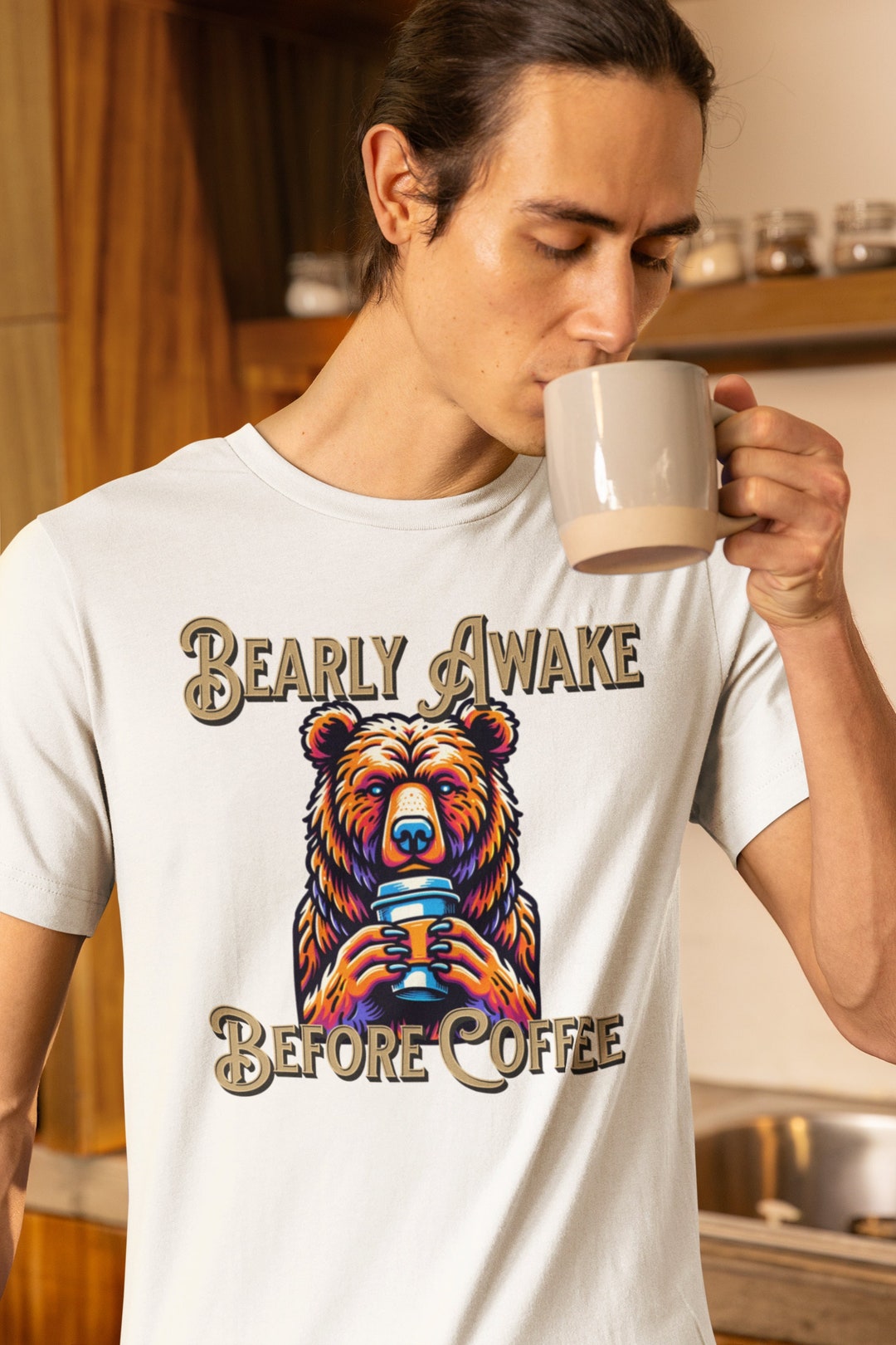 Bearly Awake Before Coffee - Unisex Heavy Cotton Tee Coffee Lover Gift ...