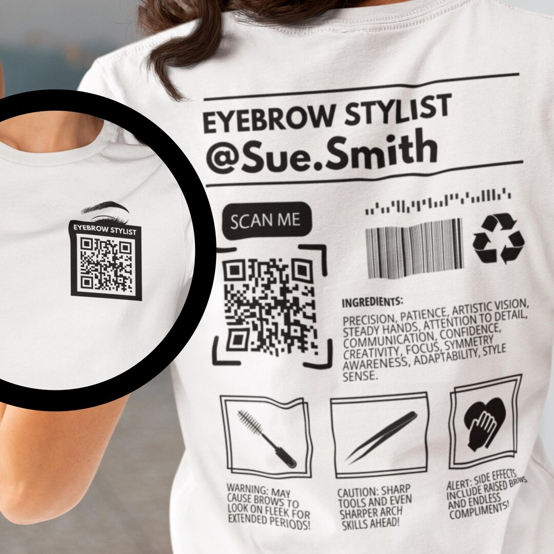 Personalized Eyebrow Stylist T-shirt, QR Code Beautician Tee - Etsy